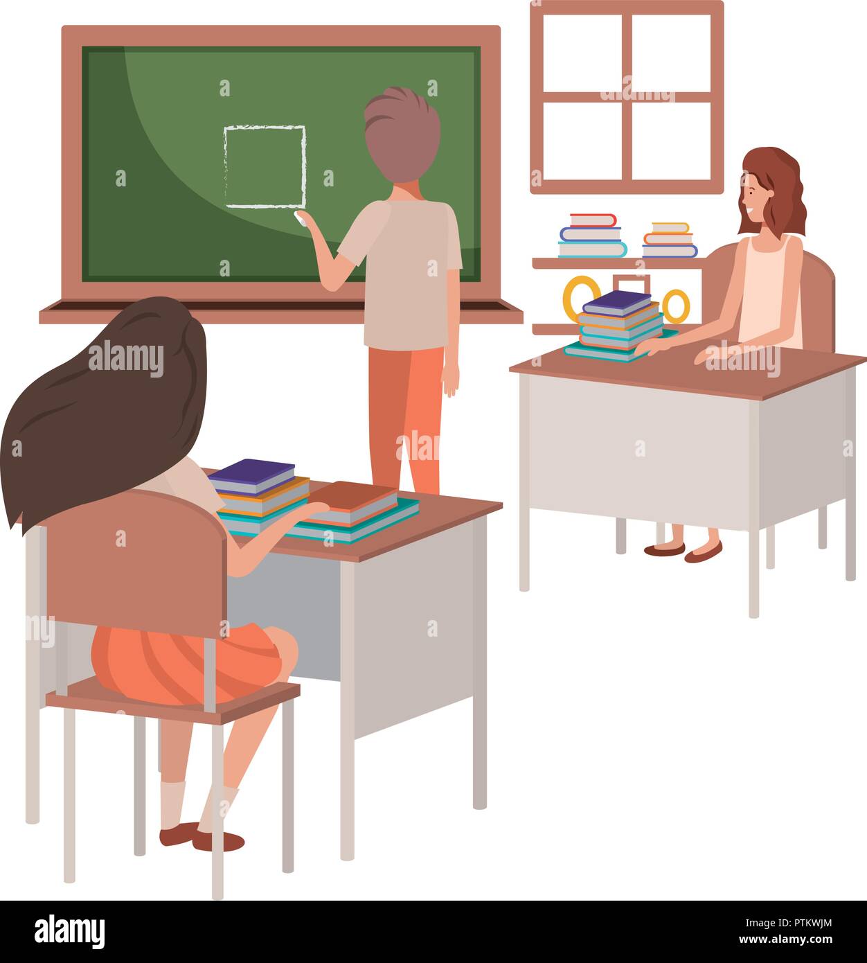 teacher in classroom with students avatar character Stock Vector Image ...
