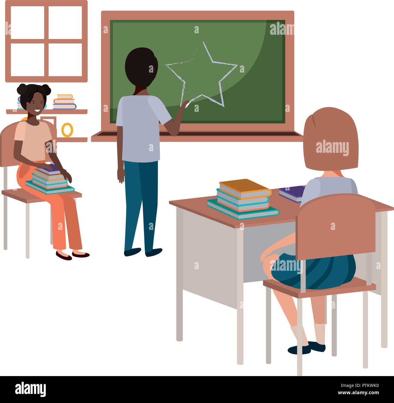 teacher in classroom with students avatar character Stock Vector Image ...