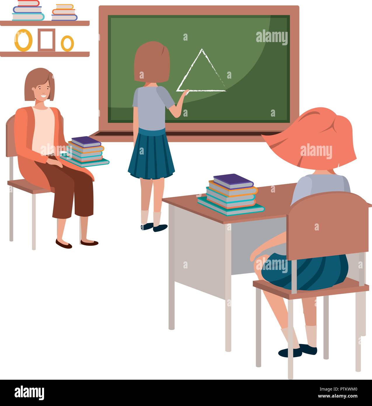 teacher in classroom with students avatar character Stock Vector Image ...