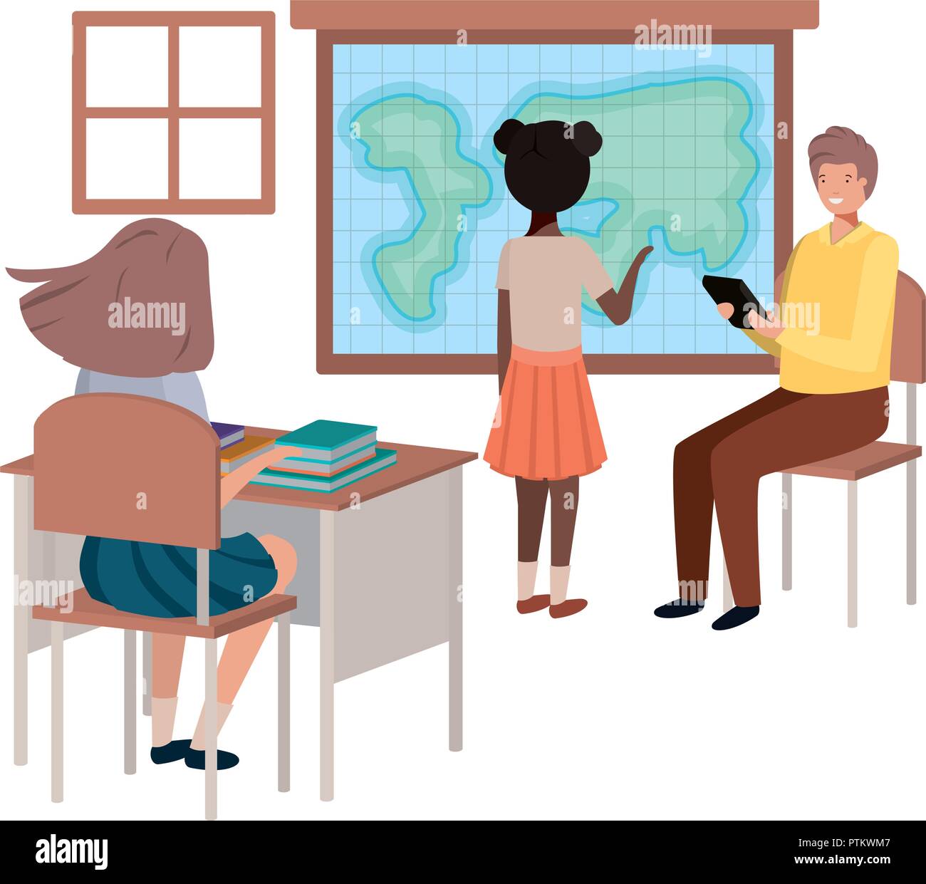 teacher in classroom with students avatar character Stock Vector Image ...