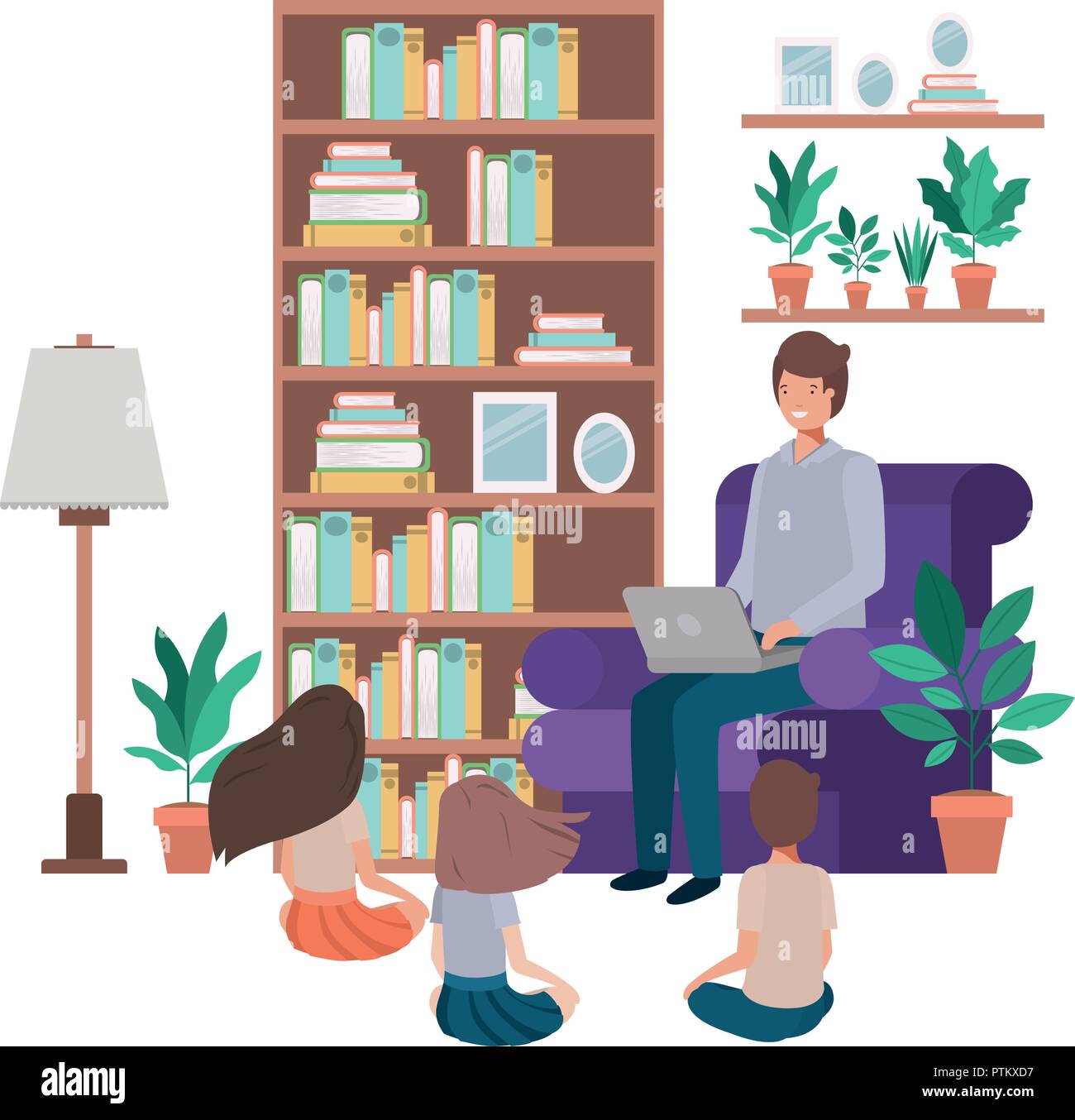 man with children in living room avatar character Stock Vector Image ...