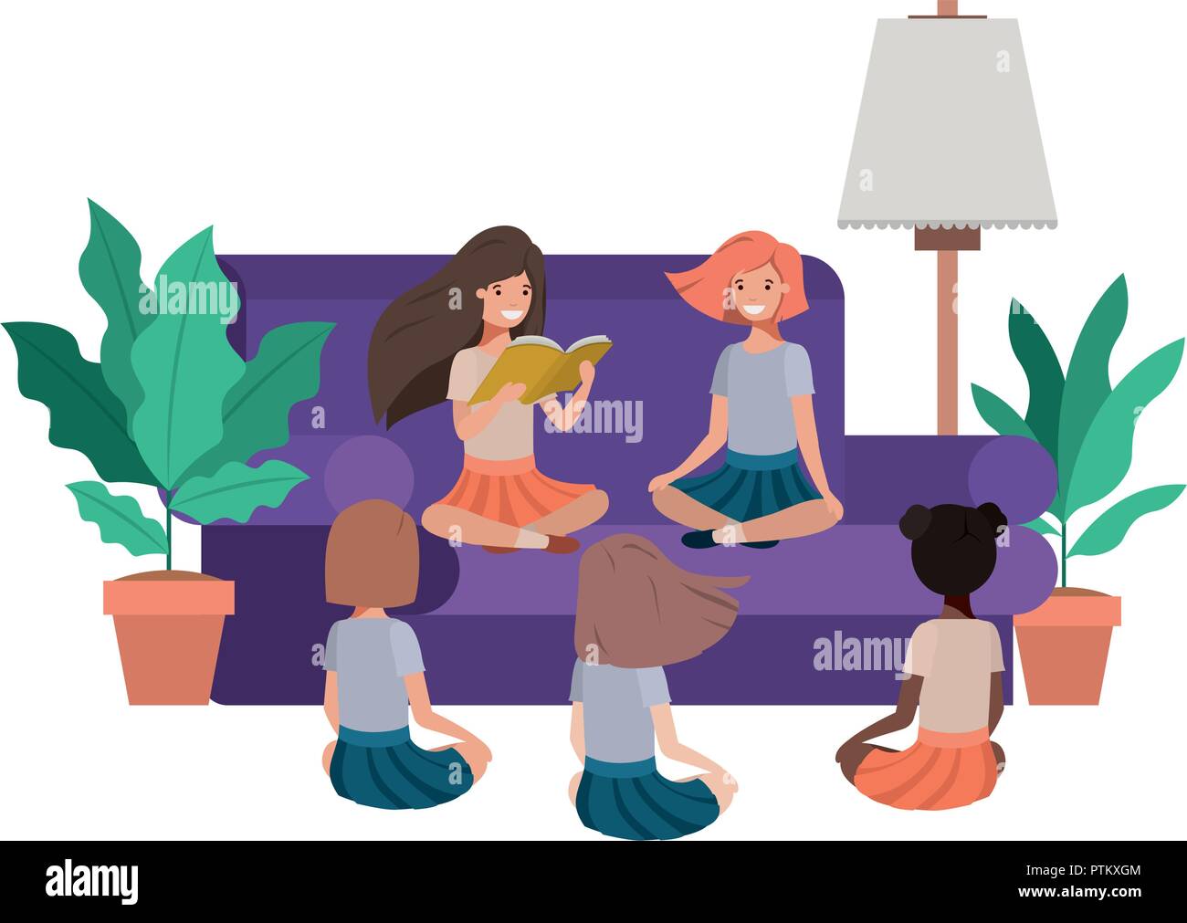 children reading in living room avatar character Stock Vector Image ...