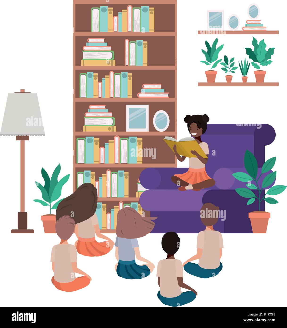 children reading in living room avatar character Stock Vector Image ...