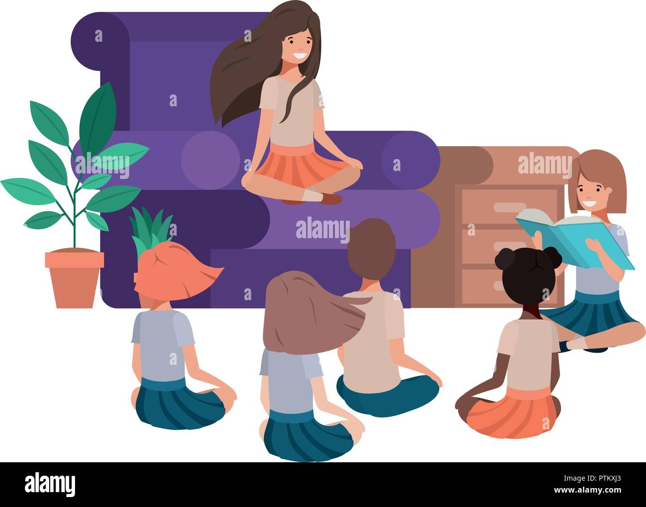 children reading in living room avatar character Stock Vector Image ...