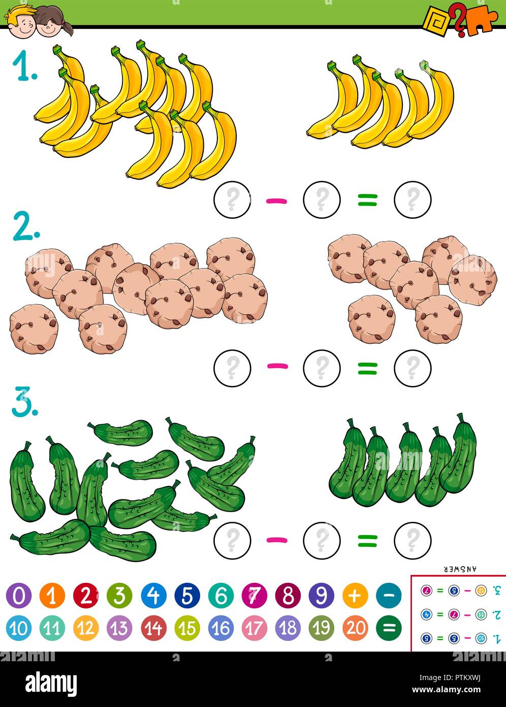 Cartoon Illustration of Educational Mathematical Subtraction Puzzle ...