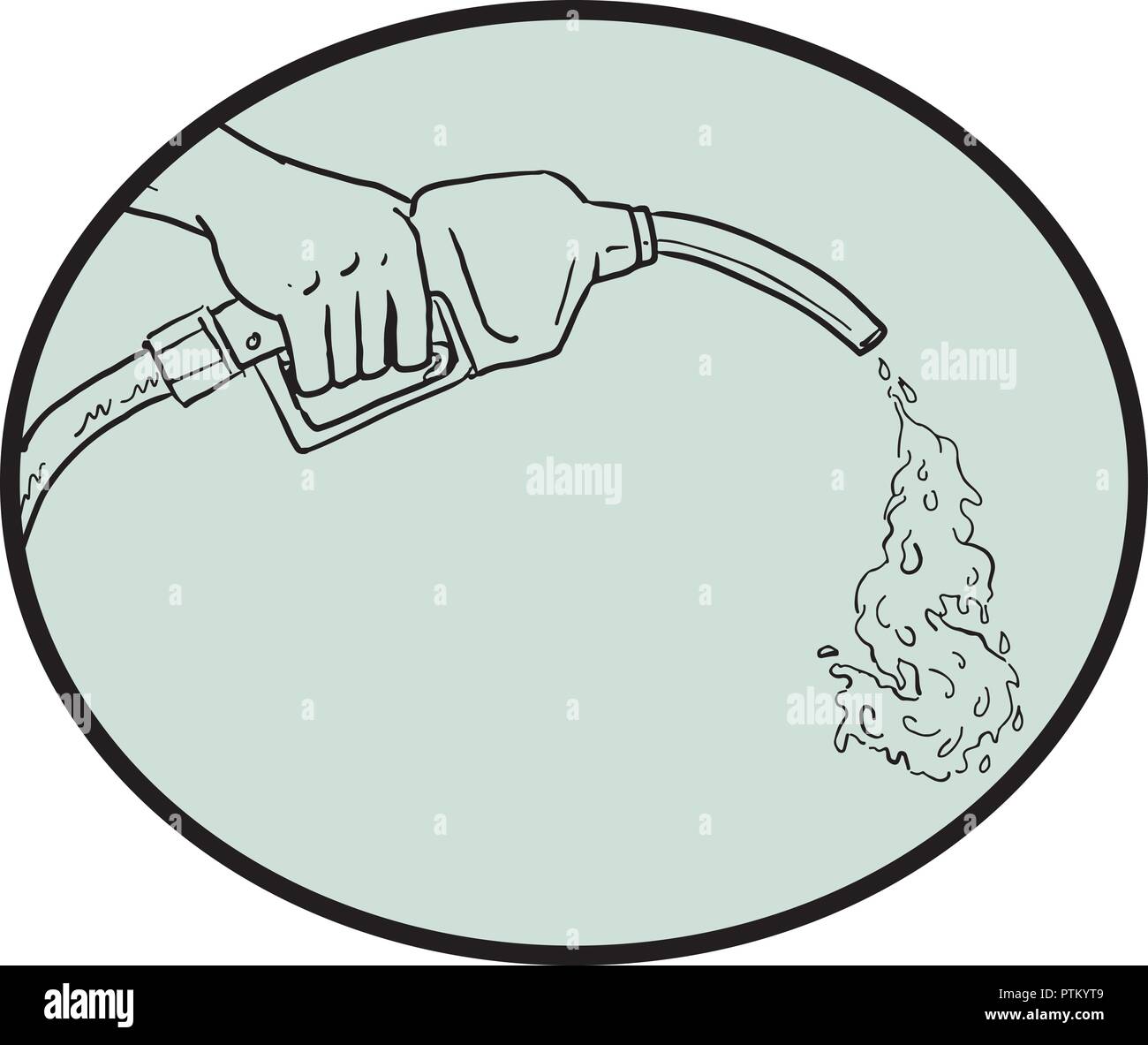Drawing sketch style illustration of a hand holding a gas nozzle ...