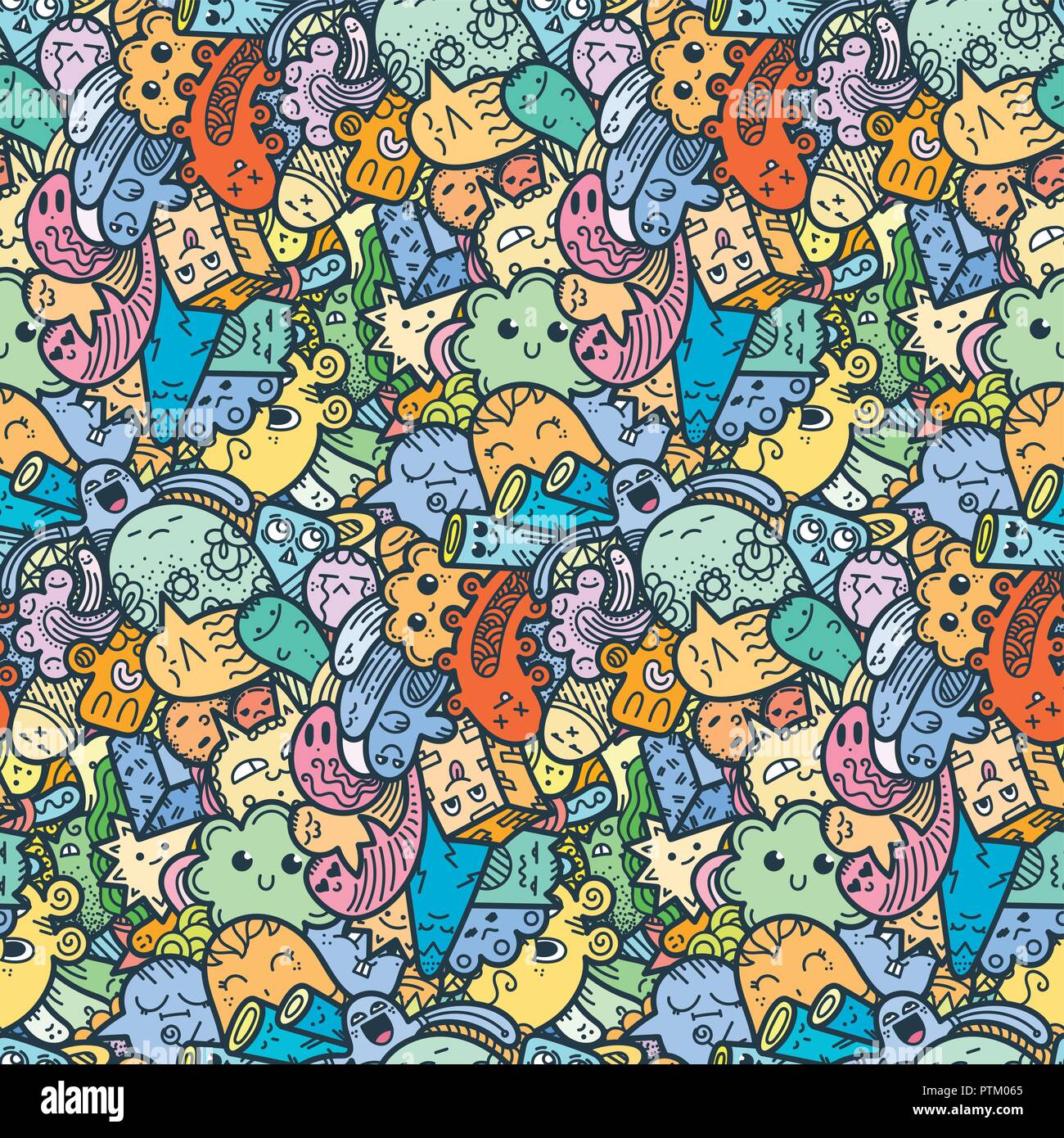 Funny doodle monsters seamless pattern for prints, designs and coloring ...