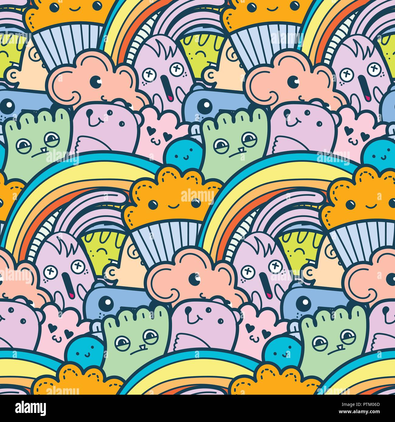Funny doodle monsters seamless pattern for prints, designs and coloring ...