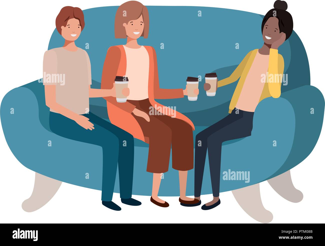 group of people in sofa drinking coffee avatar character Stock Vector ...