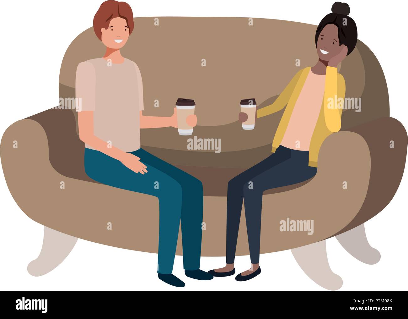 couple in sofa drinking coffee avatar character Stock Vector Image ...