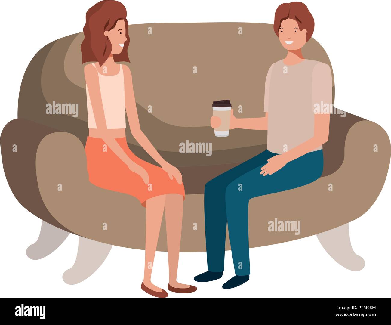 couple in sofa drinking coffee avatar character Stock Vector Image ...