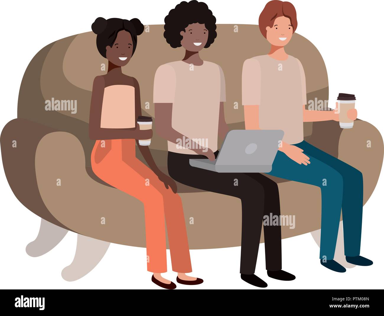 group of people in sofa drinking coffee avatar character Stock Vector ...