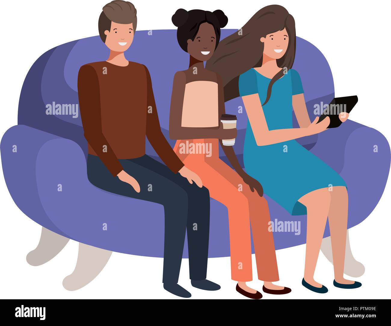 group of people seated in sofa avatar character Stock Vector Image ...