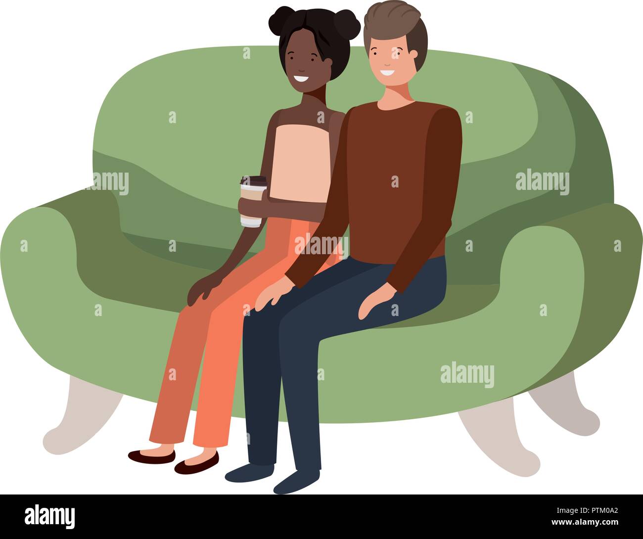couple in sofa drinking coffee avatar character Stock Vector Image ...