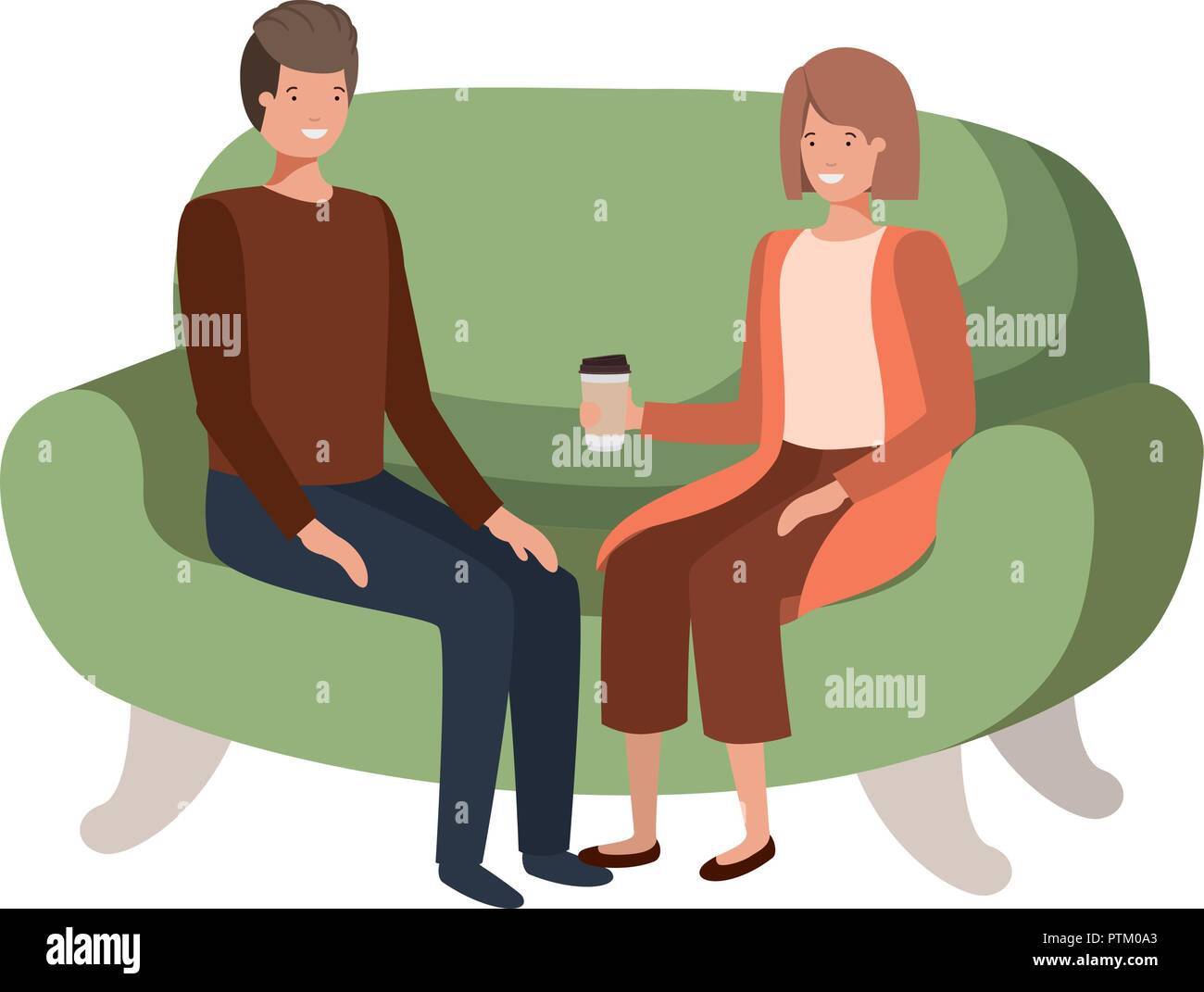 couple in sofa drinking coffee avatar character Stock Vector Image ...