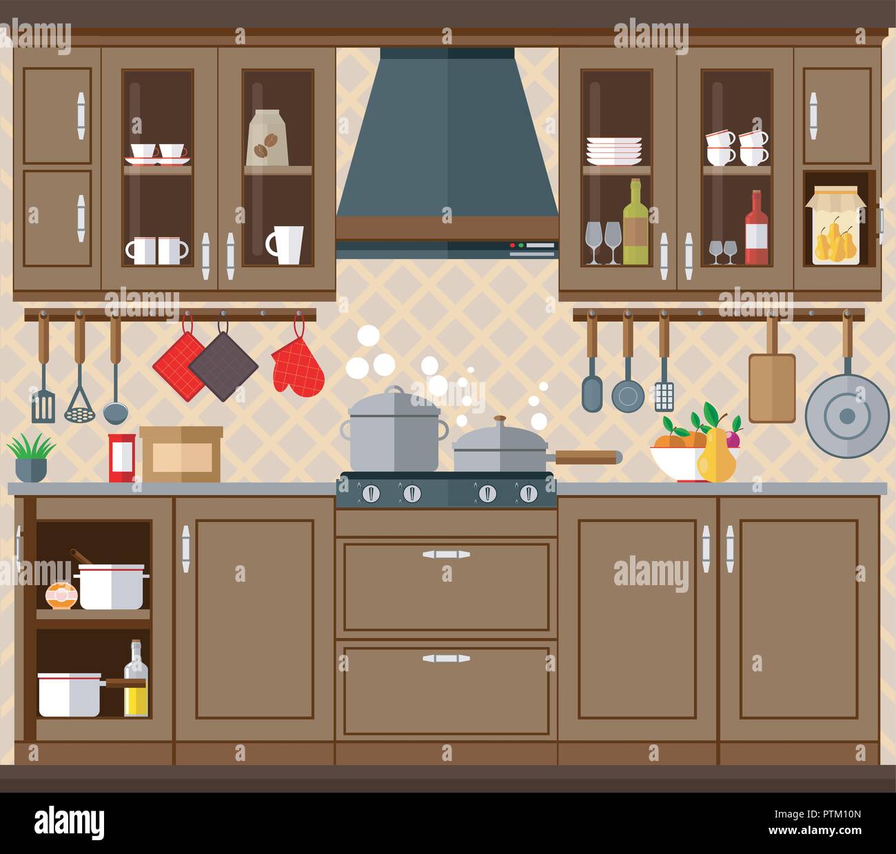 Kitchen with a set of furniture. The cozy interior of the room with a ...