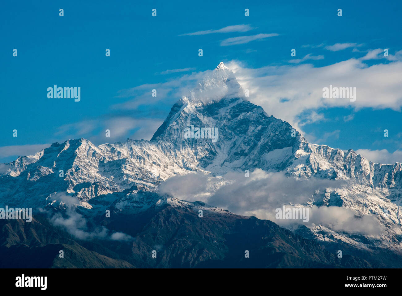 Mount Machapuchare or Fisthail peak near Pokhara in Nepal Stock Photo ...