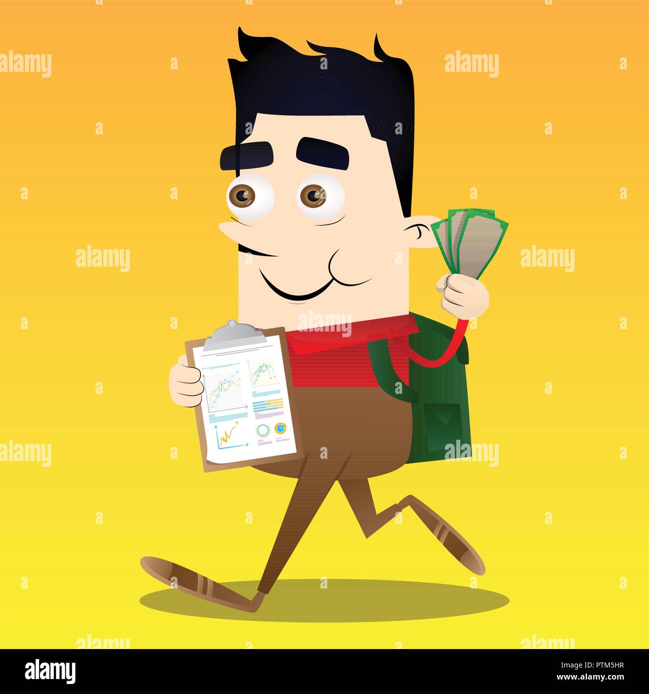 Schoolboy shows finance report and money bills. Vector cartoon ...