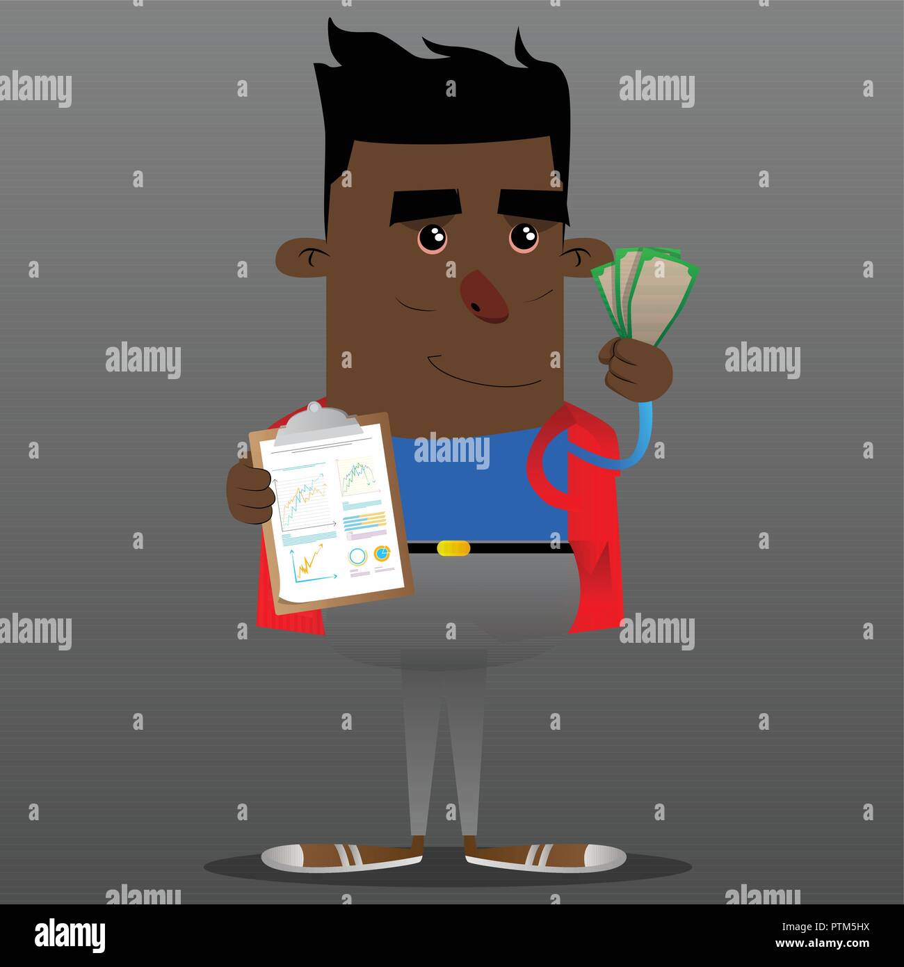 Schoolboy shows finance report and money bills. Vector cartoon ...