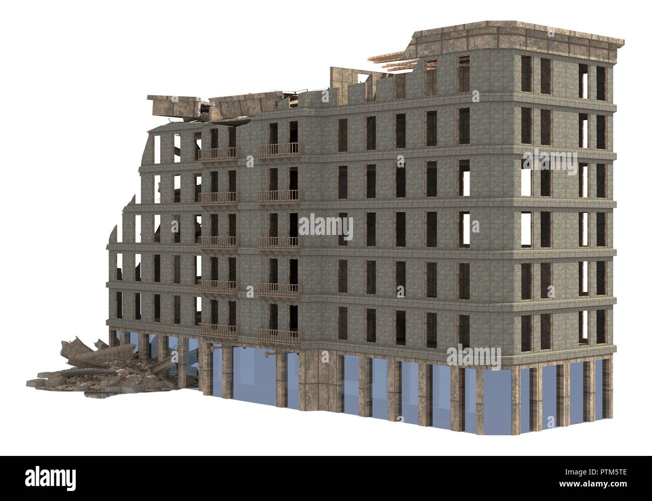 Ruined building isolated on white background 3D Illustration Stock ...