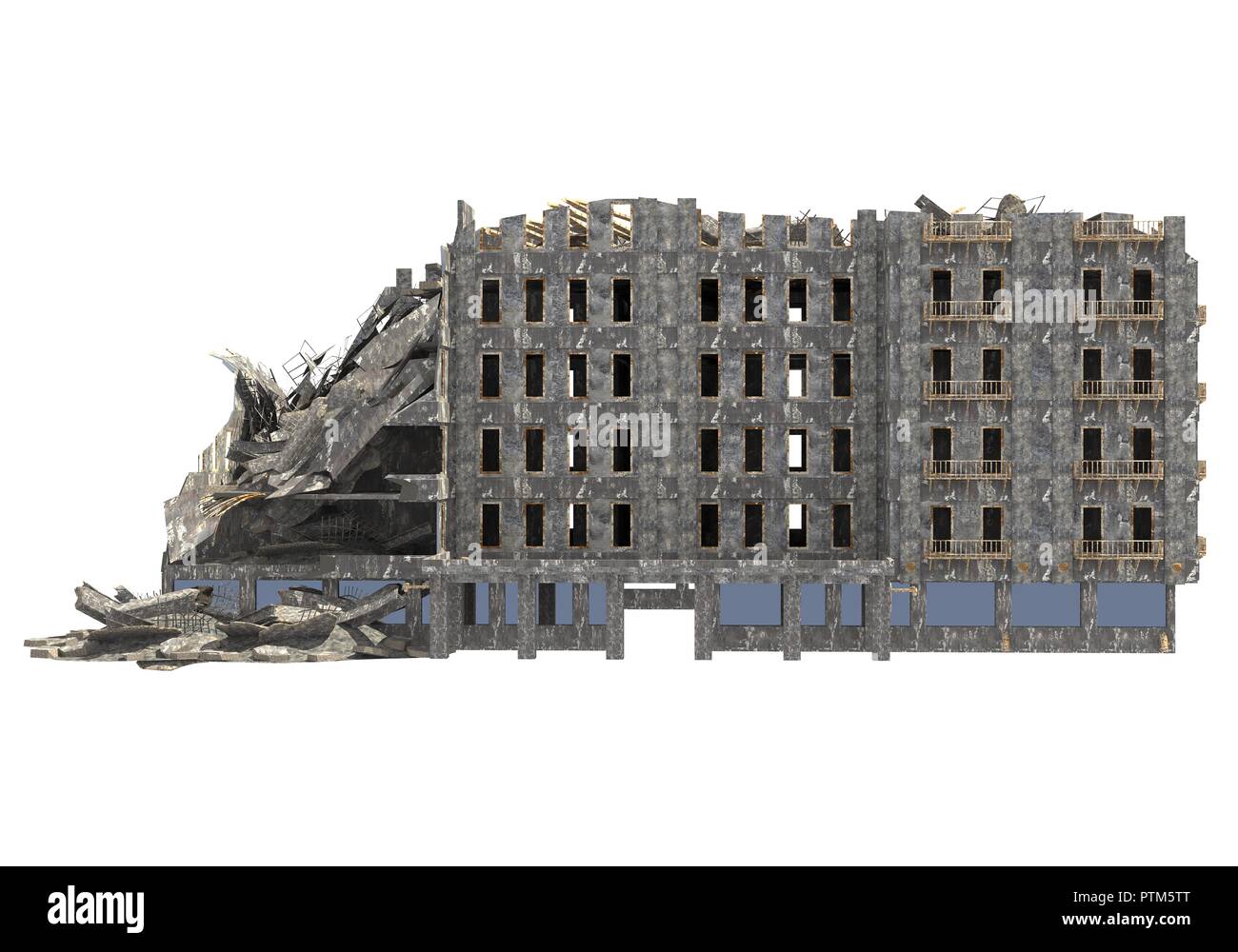 Ruined building isolated on white background 3D Illustration Stock ...