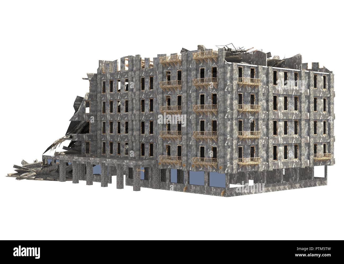 Ruined building isolated on white background 3D Illustration Stock ...