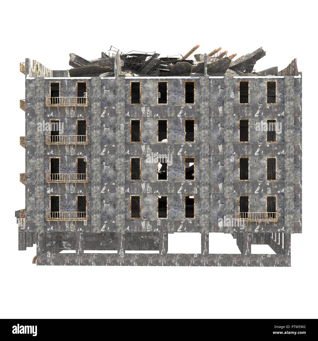 Ruined building isolated on white background 3D Illustration Stock ...