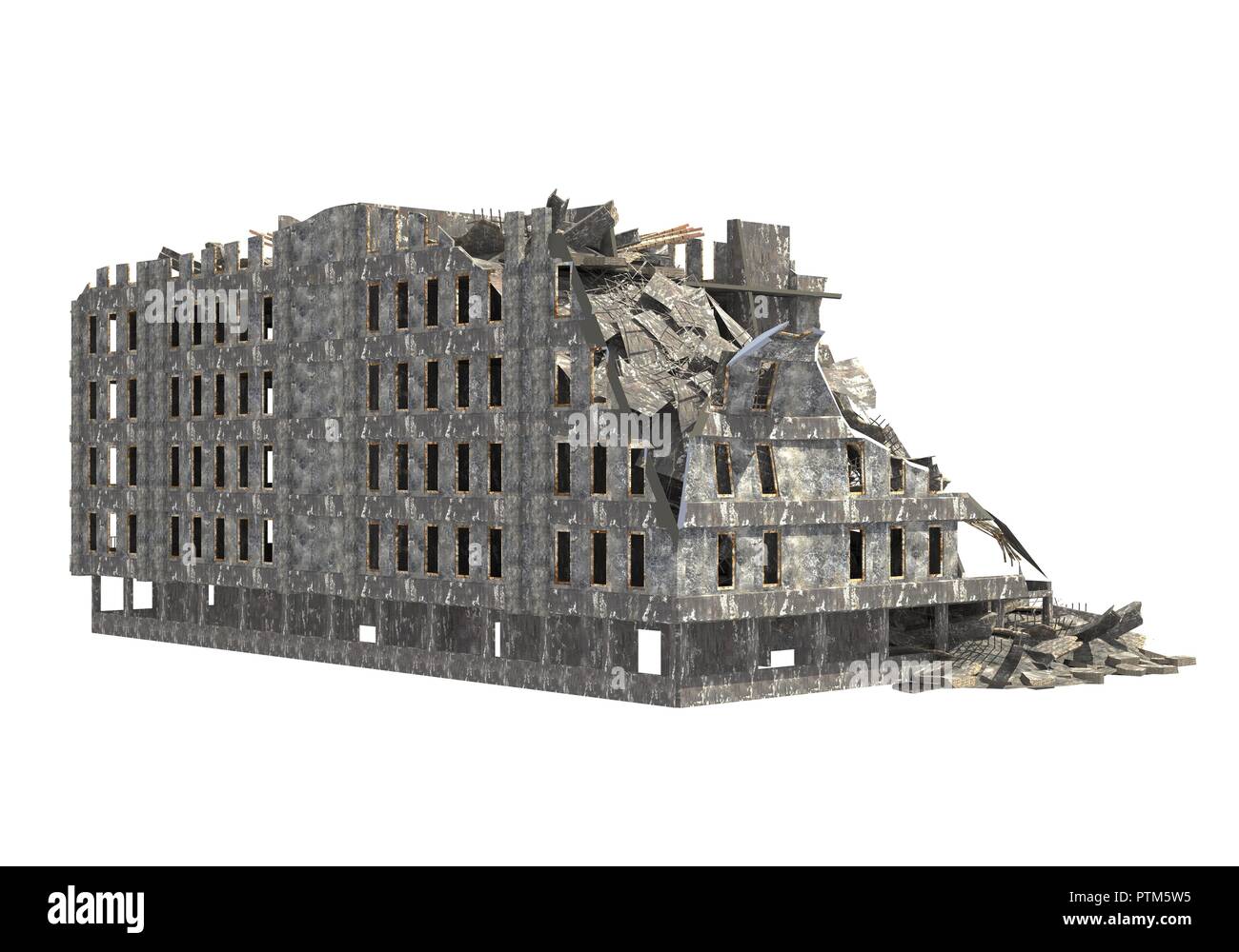 Ruined building isolated on white background 3D Illustration Stock ...