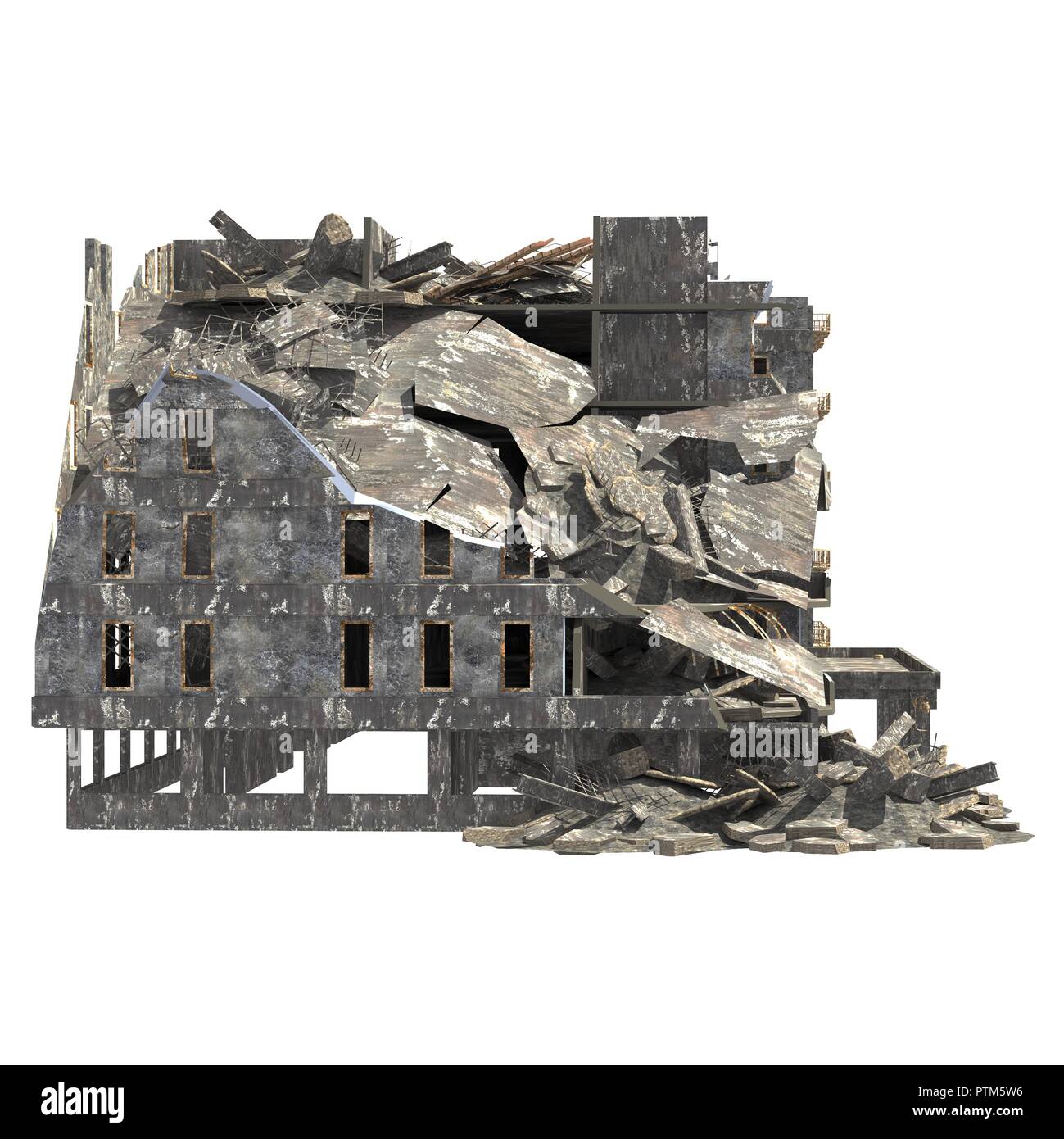 Ruined building isolated on white background 3D Illustration Stock ...