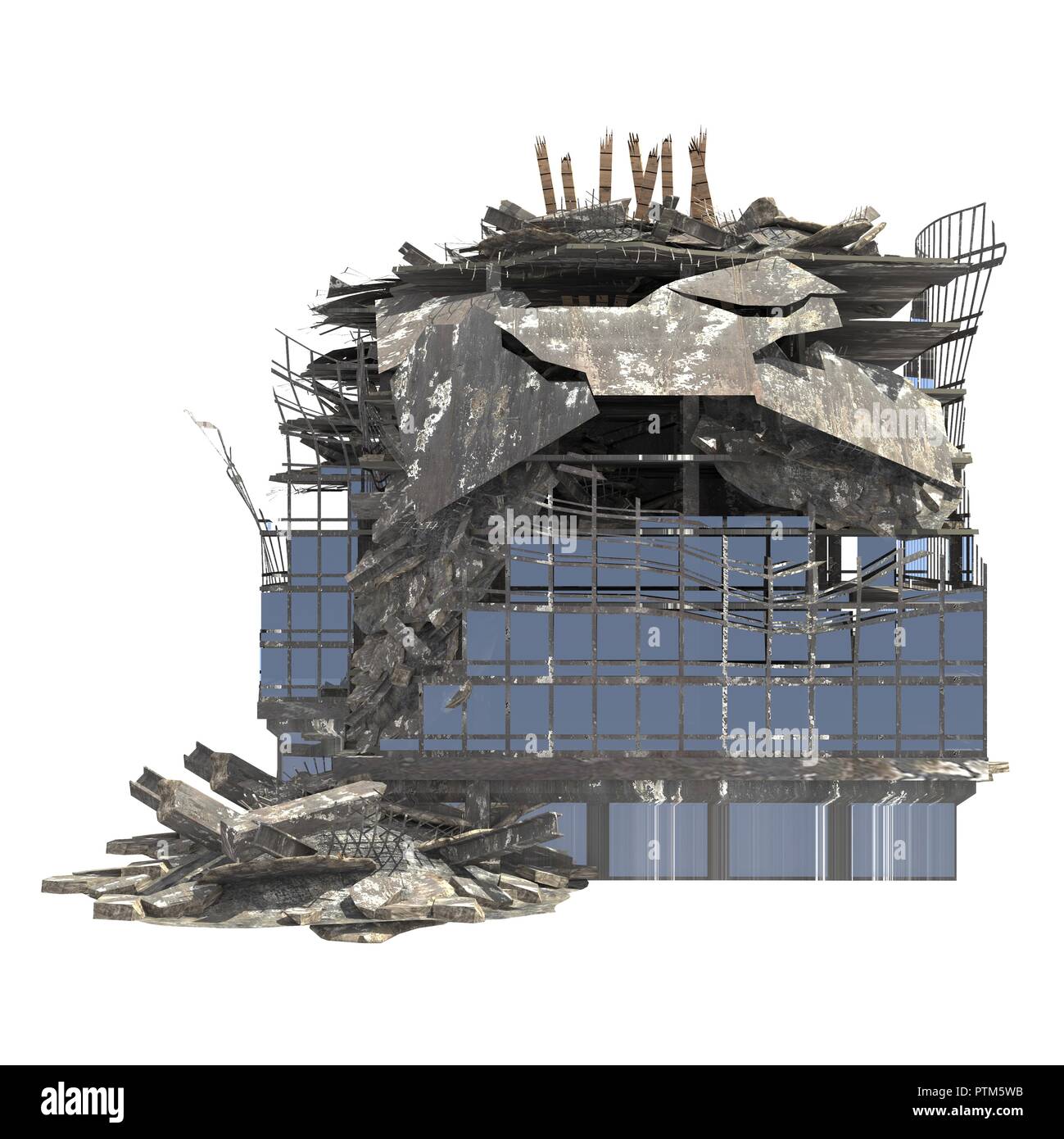 Ruined building isolated on white background 3D Illustration Stock ...