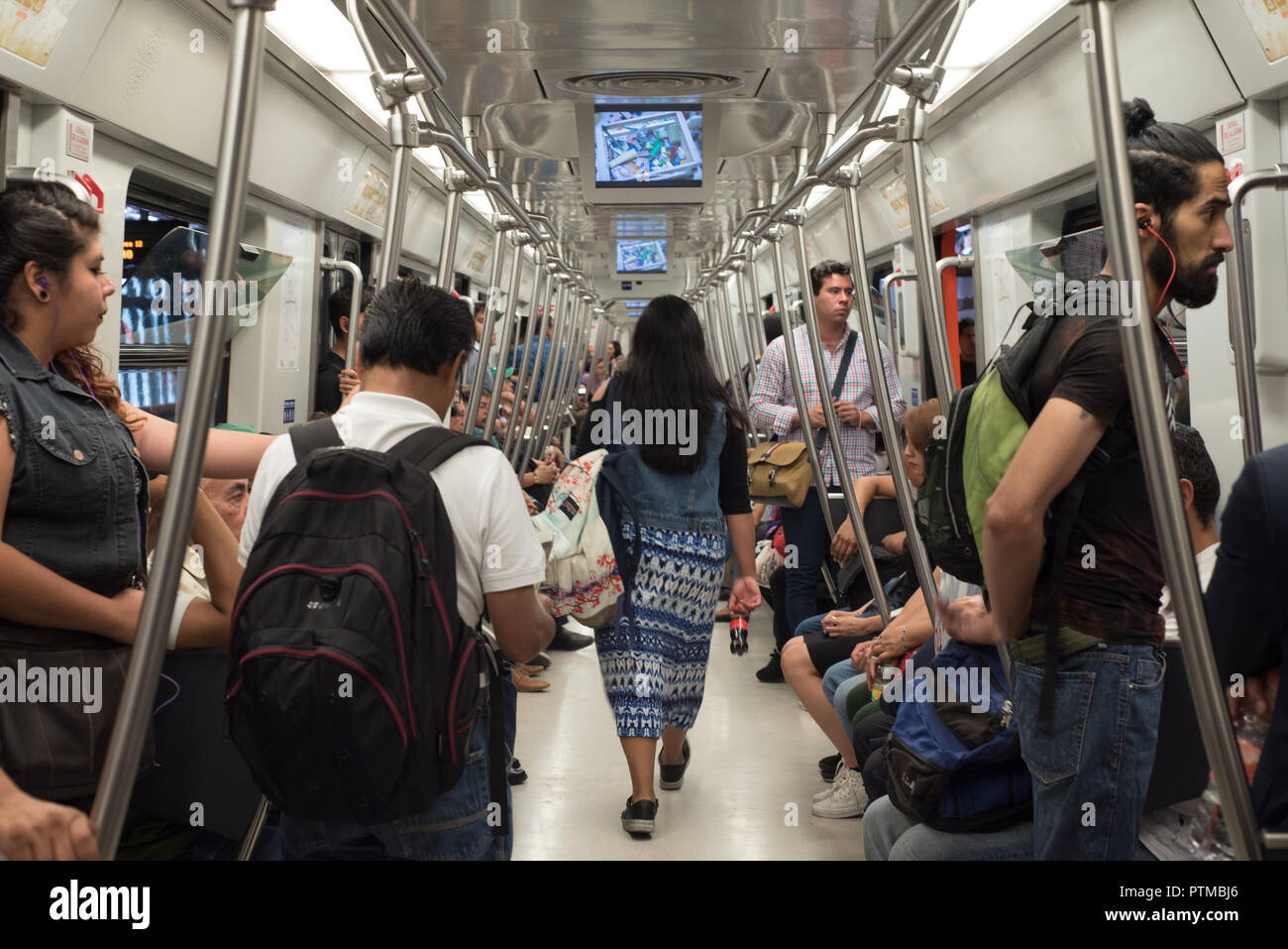 Interior of a train at the Mexico City Metro Stock Photo - Alamy