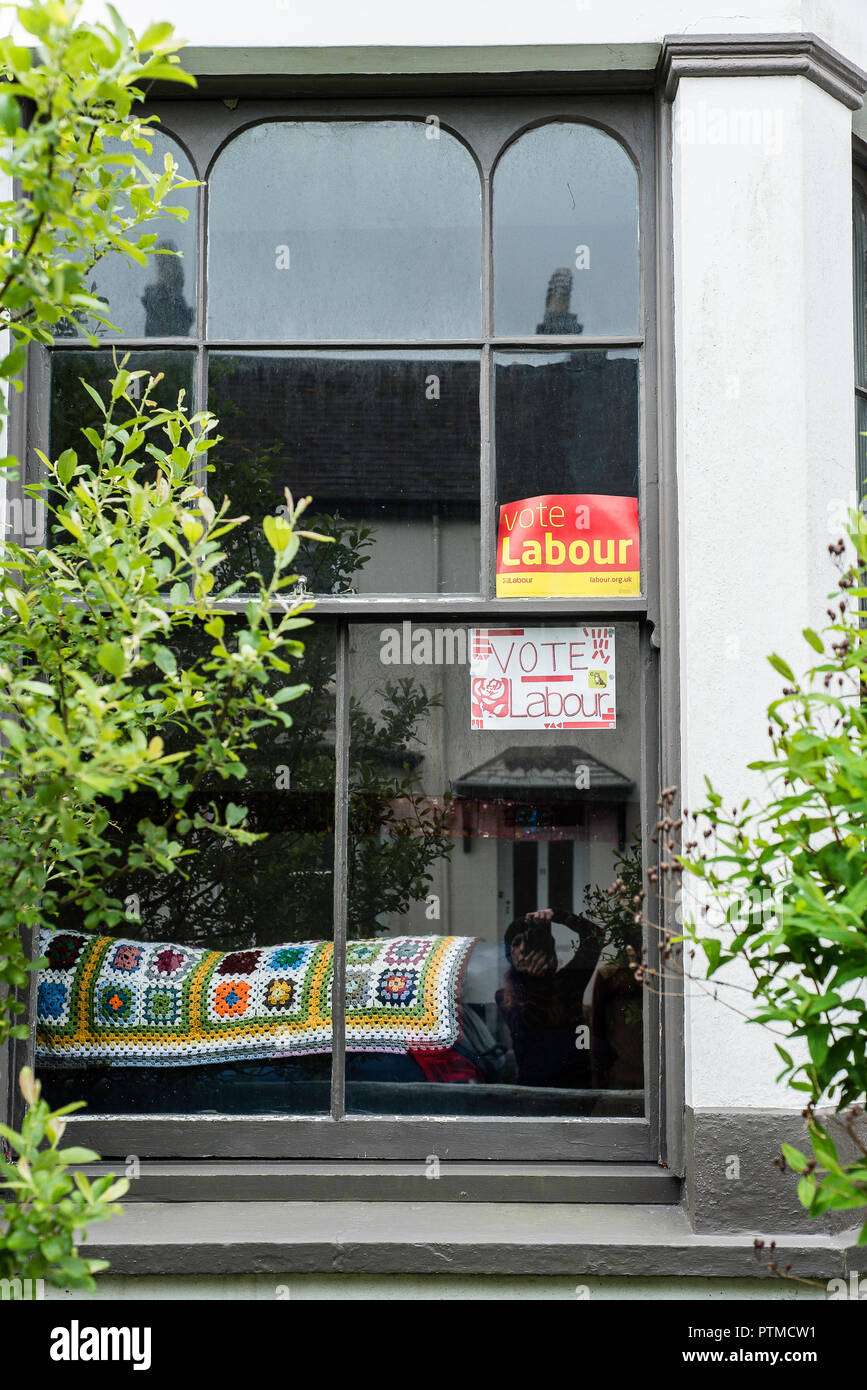 Vote Labour signs and posters on windows and doors of houses in ...