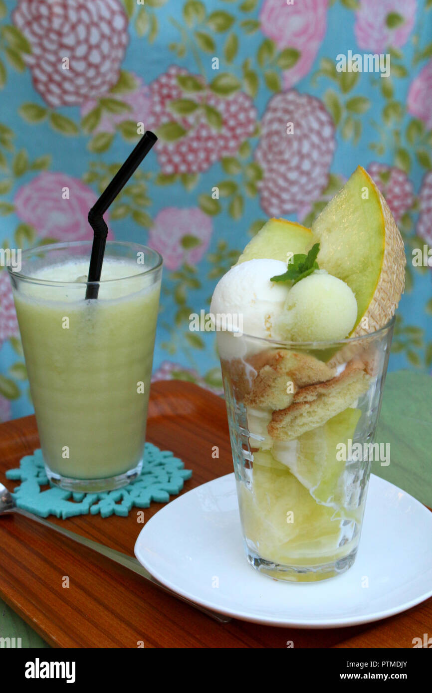 melon drink and sundae ice cream Stock Photo - Alamy