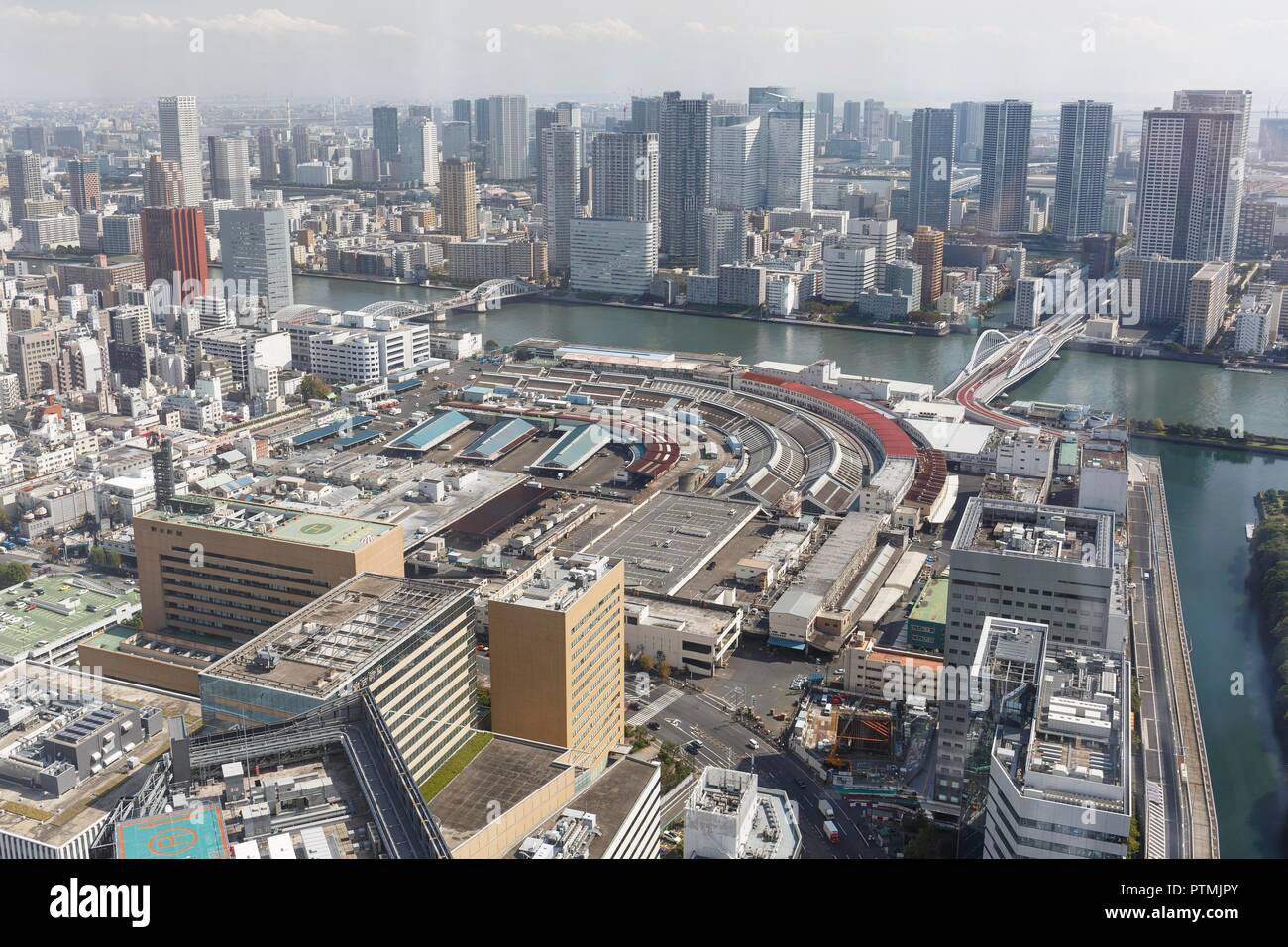 Overhead view of Tokyo's Tsukiji Wholesale Fish Market on October 10 ...