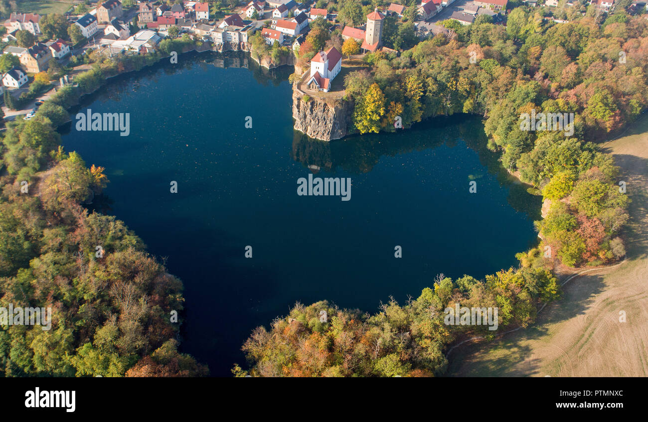 10 October 2018, Saxony, Beucha: The broken church, which was moved ...