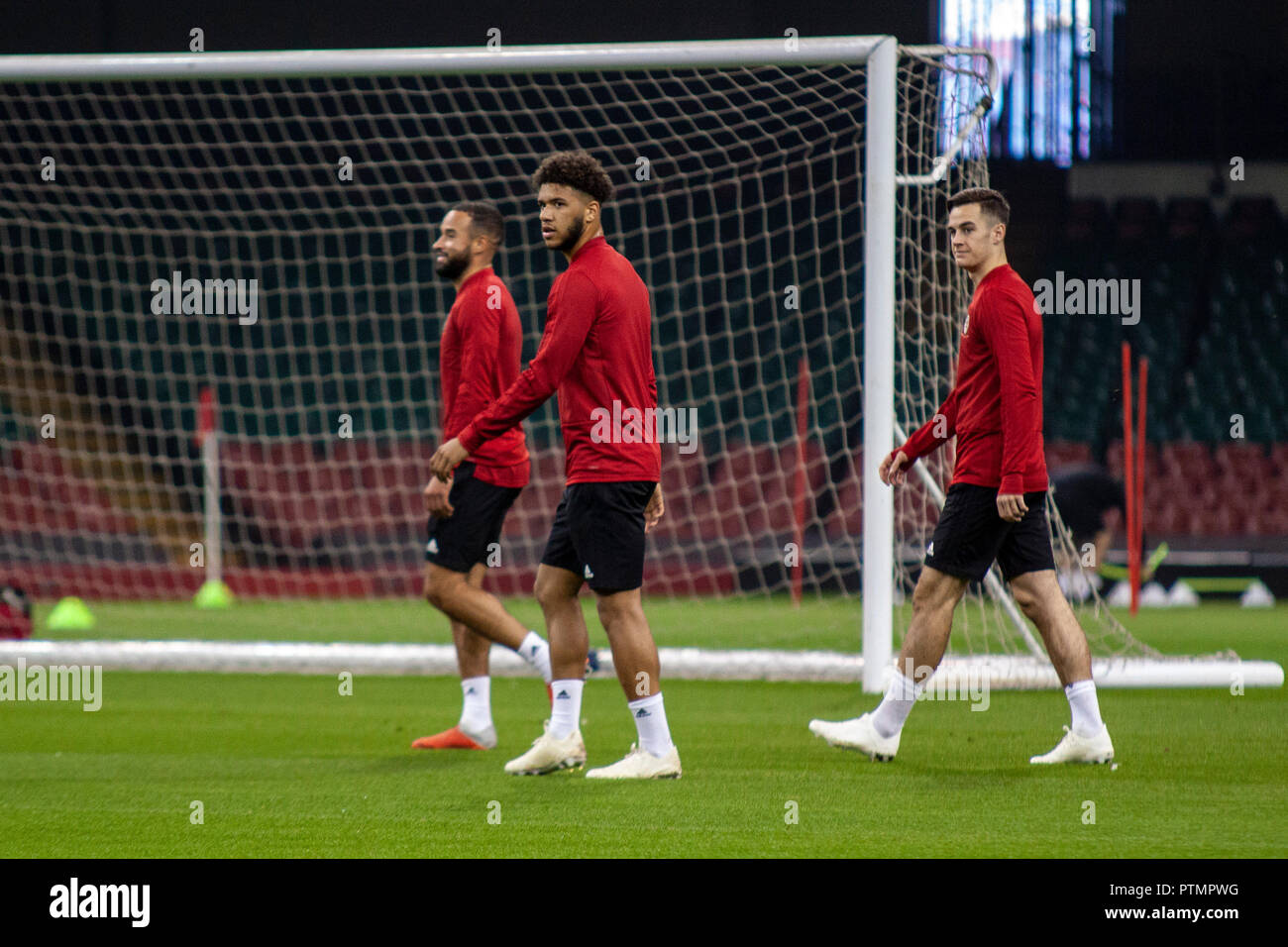 Cardiff, Wales. 10th October, 2018. Wales striker Tyler Roberts trains ...