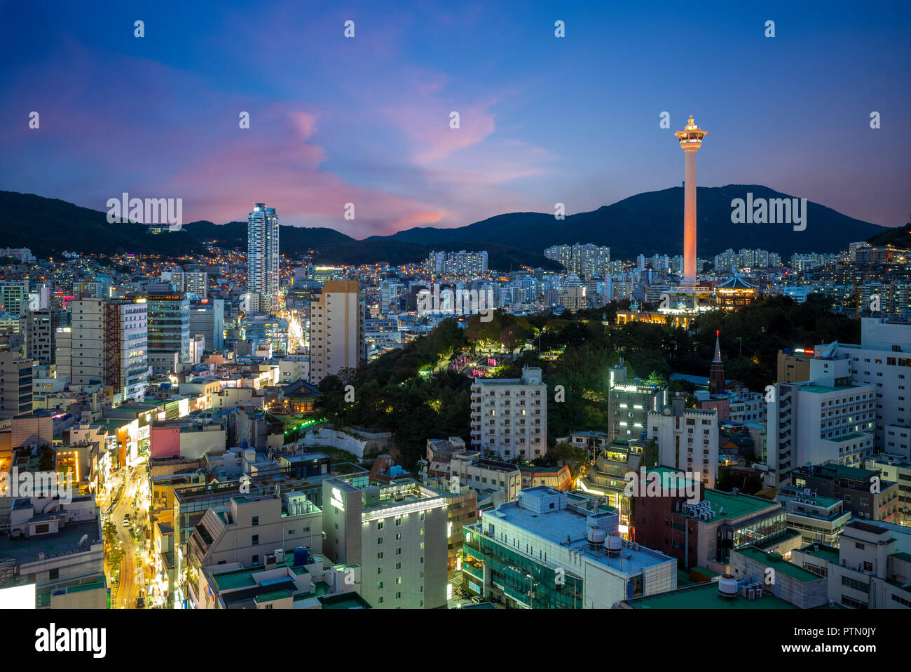 night view of busan with busan tower in korea Stock Photo - Alamy