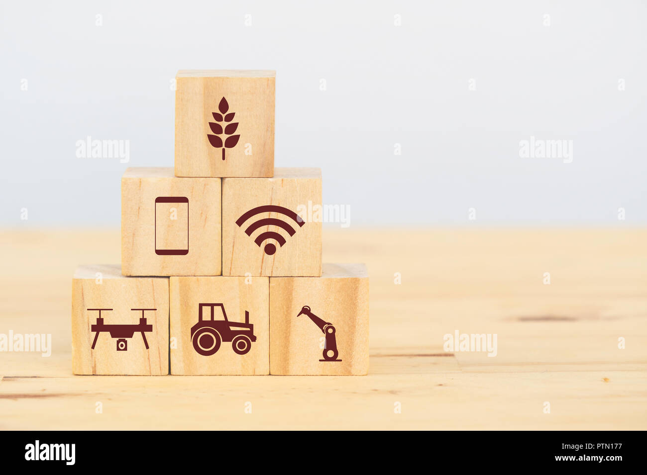 smart farm or agriculture futuristic technology concept, wooden cube ...