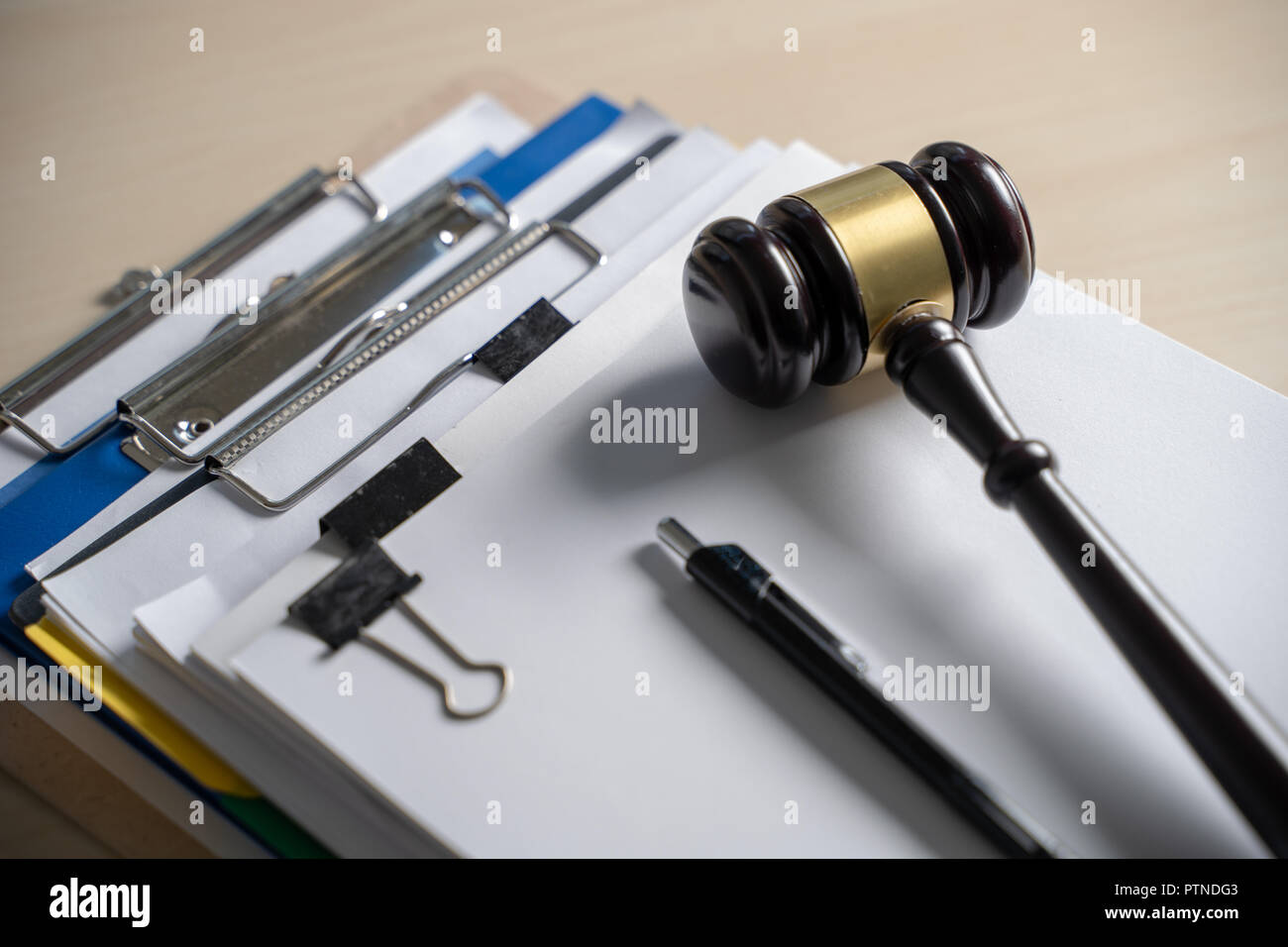 Judge hammer and business report papers, important documents Stock ...