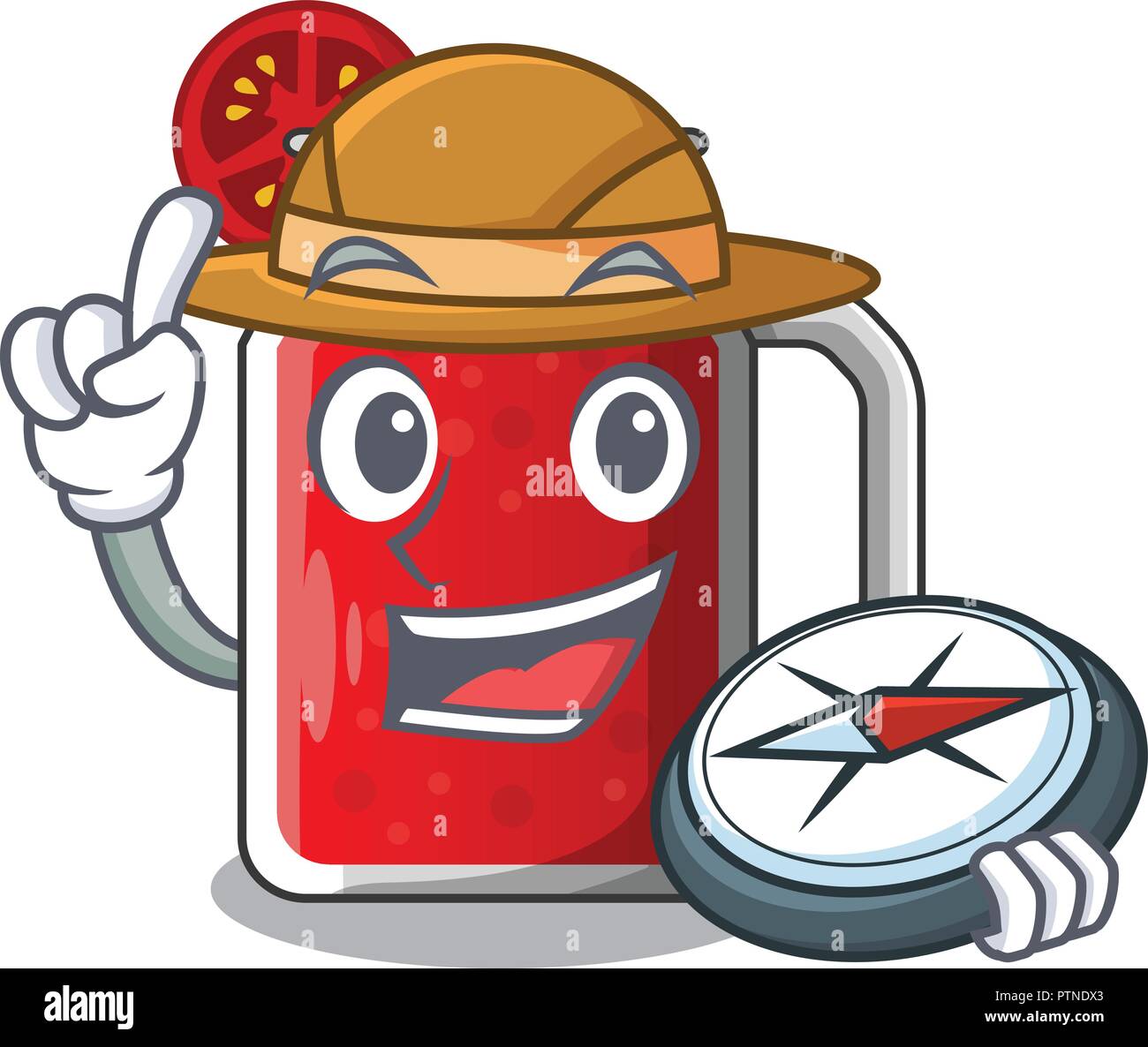 Explorer tasty tomato juice on cartoon table vector illustration Stock ...