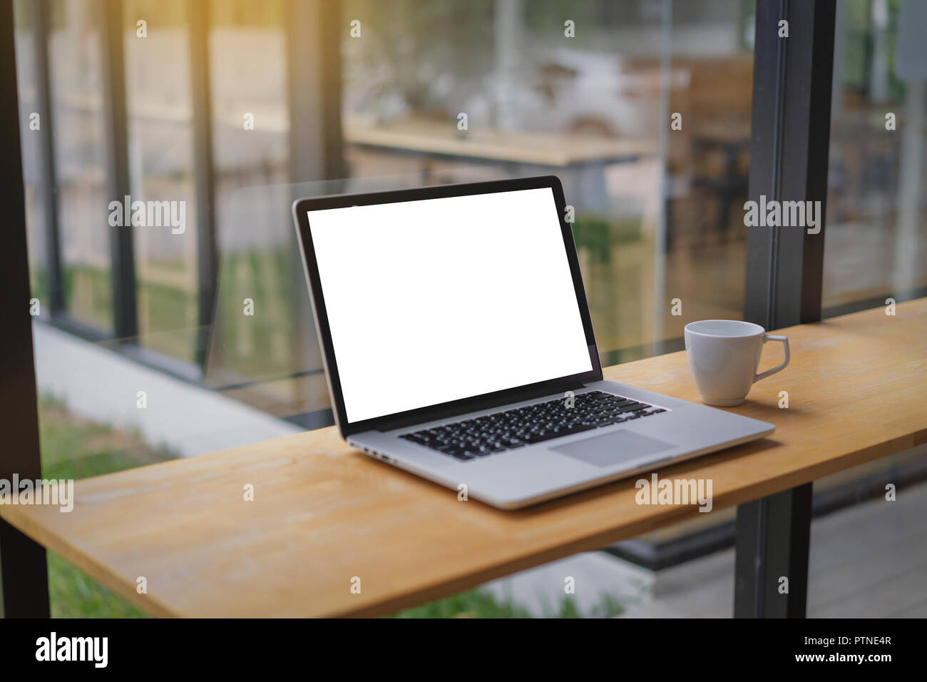 mock up Using laptop with blank screen computer modern Stock Photo - Alamy