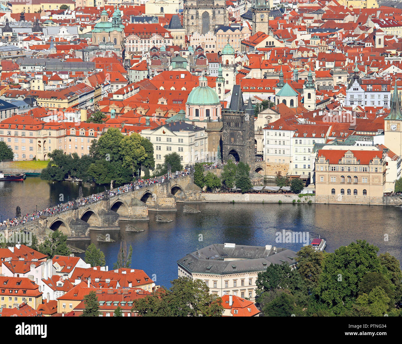 Panoramic View of Prague the capital of Czech Republic with Vtlava ...