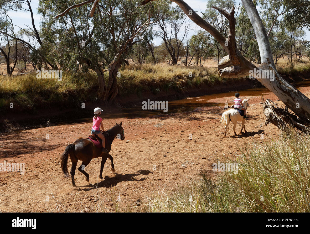 Children ride their ponies in the East Lyon Riverbed at the bush horse ...