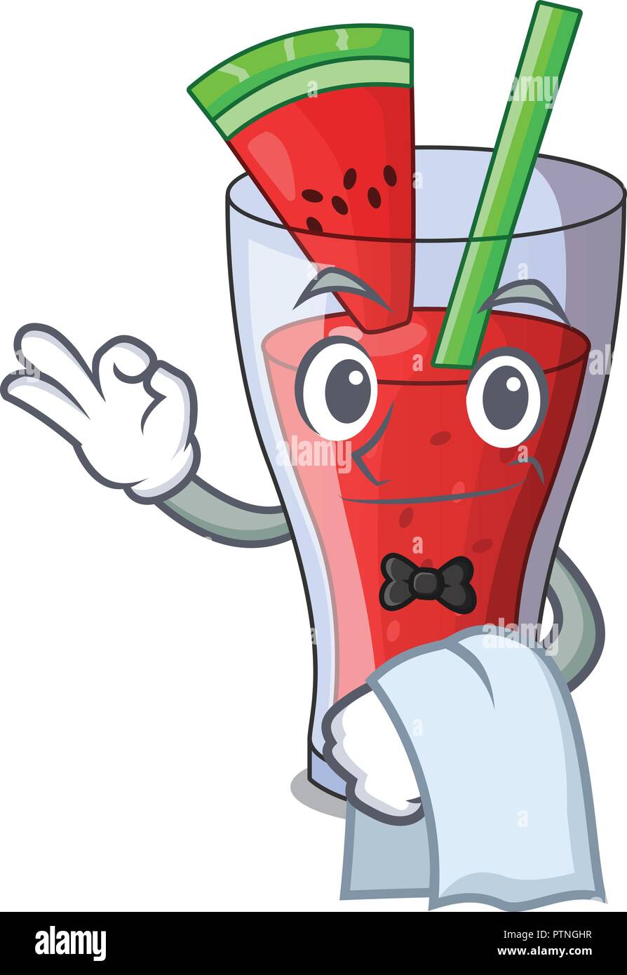 Waiter watermelon juice with watermelon fruit cartoon Stock Vector ...