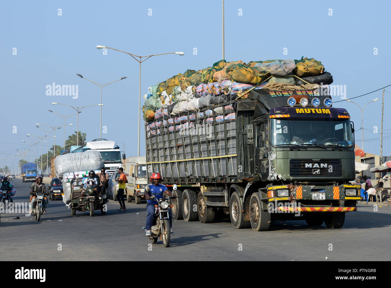 TOGO, Lome, Boulevard du Mono, frontier station to Ghana, truck and ...