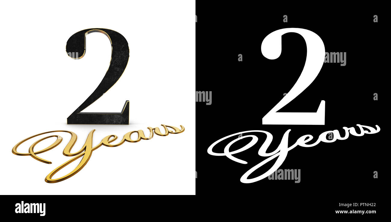 Golden number two (number 2) and the inscription years with drop shadow ...