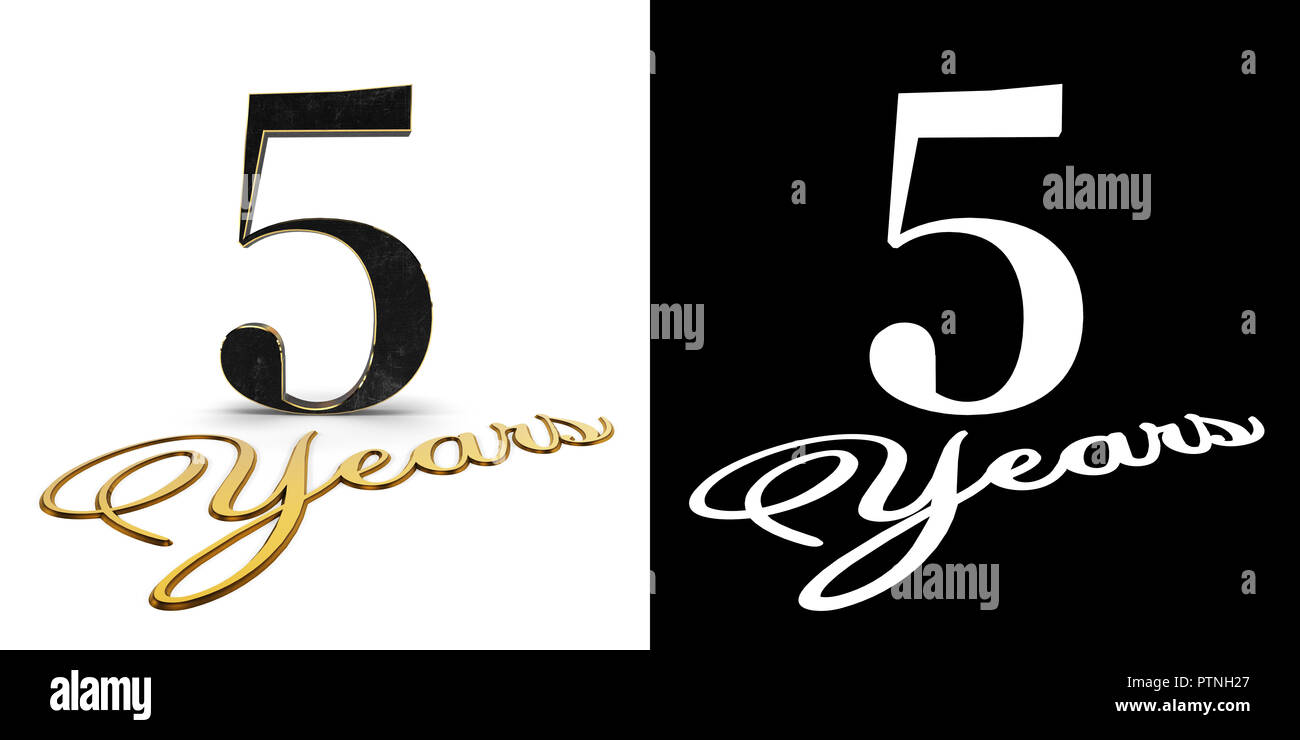 Golden number five (number 5) and the inscription years with drop ...