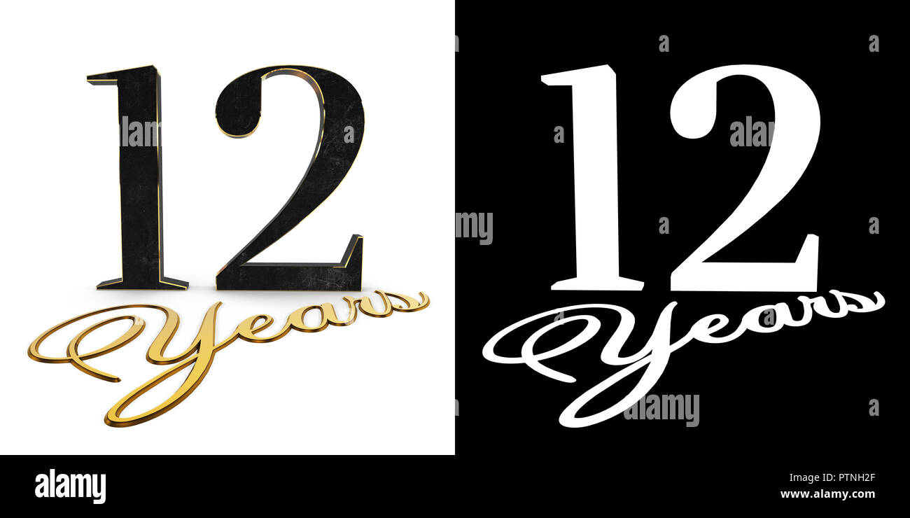 Golden number twelve (number 12) and the inscription years with drop ...