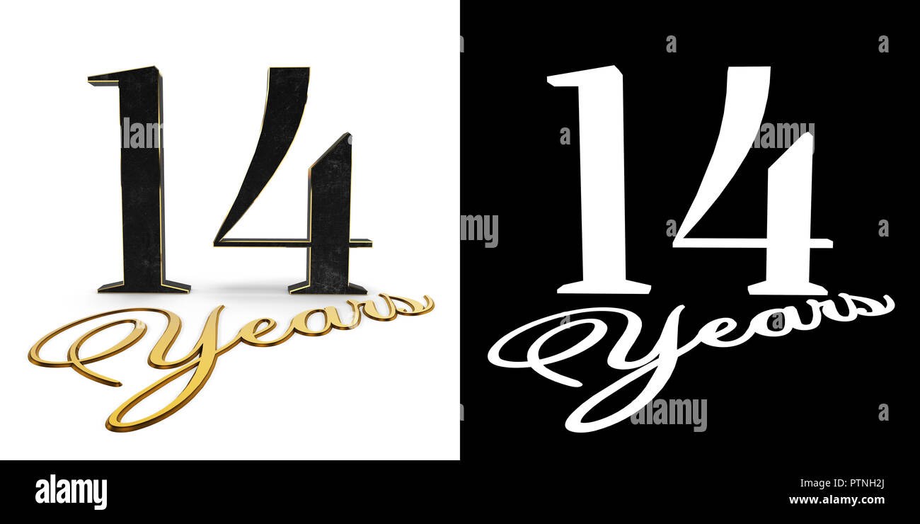 Golden number fourteen (number 14) and the inscription years with drop ...