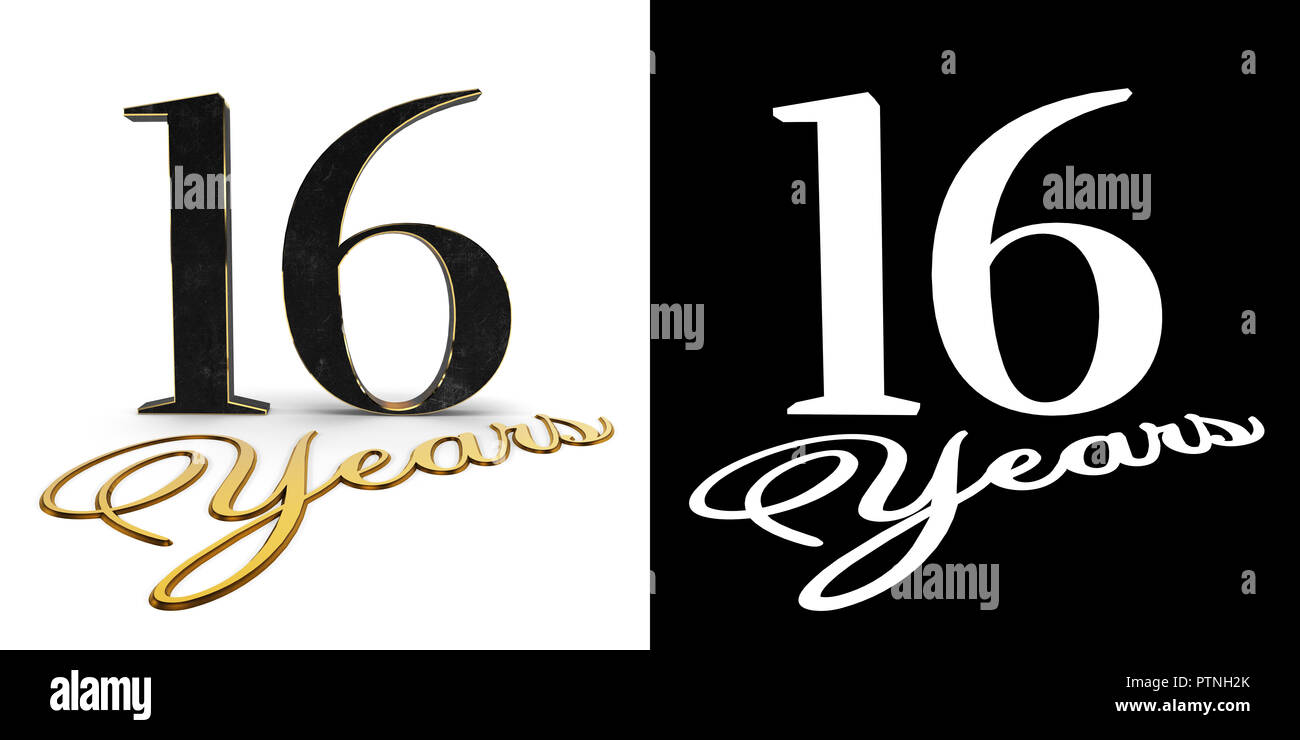 Golden number sixteen (number 16) and the inscription years with drop ...